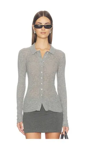 PISTOLA Korey Merino Blend Featherweight Rib Cardigan In Grey - Heather Charcoal