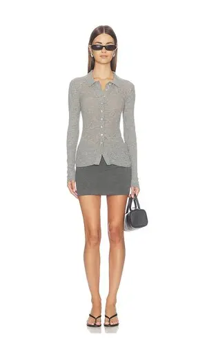 PISTOLA Korey Merino Blend Featherweight Rib Cardigan In Grey - Heather Charcoal