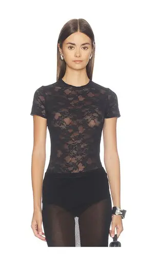 FLEUR DU MAL Le Stretch Lace Short Sleeve Bodysuit