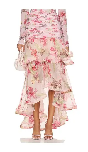 PatBO Orchid Bloom Chiffon Maxi Skirt In Pink