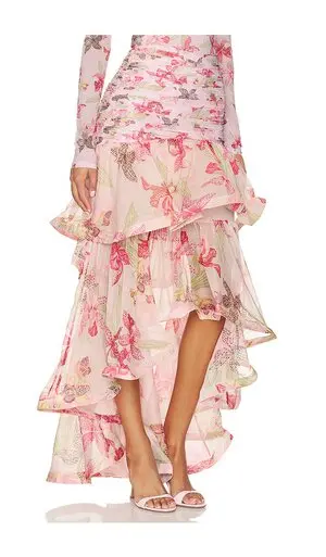 PatBO Orchid Bloom Chiffon Maxi Skirt In Pink