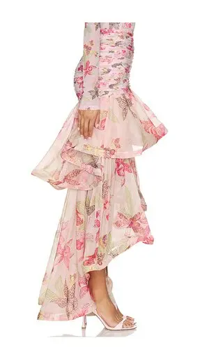 PatBO Orchid Bloom Chiffon Maxi Skirt In Pink