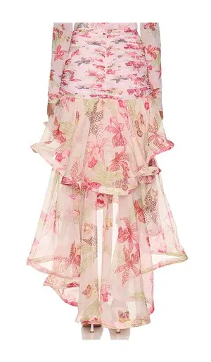 PatBO Orchid Bloom Chiffon Maxi Skirt In Pink
