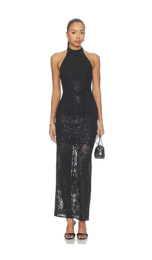 Alice + Olivia Koi Embellished Lace Halter Maxi Dress With Back Slit