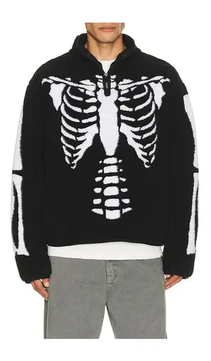 MARKET Skeletal Quarter Zip Sherpa Pullover - Black