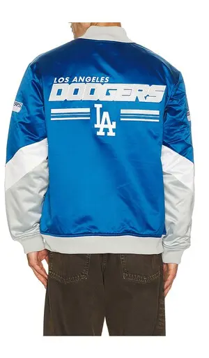 Mitchell & Ness Mlb Los Angeles Dodgers Triple Check Heavyweight Satin Jacket In Blue