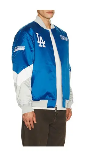 Mitchell & Ness Mlb Los Angeles Dodgers Triple Check Heavyweight Satin Jacket In Blue