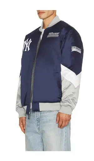Mitchell & Ness Mlb New York Yankees Triple Check Heavyweight Satin Jacket In Blue