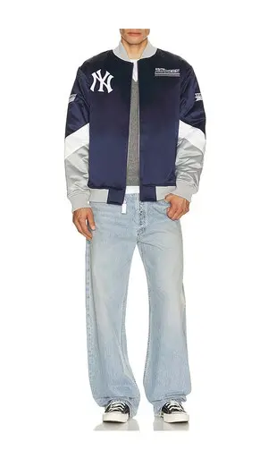 Mitchell & Ness Mlb New York Yankees Triple Check Heavyweight Satin Jacket In Blue