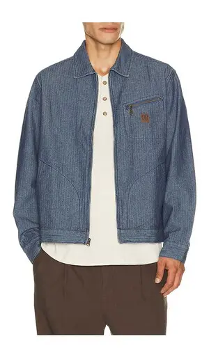 Brixton Mechanic Garage Zip Jacket In Blue - Indigo Herringbone