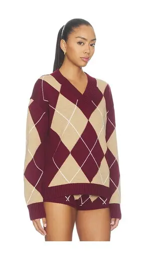 LOVERS AND FRIENDS Lunaria Argyle Sweater In Burgundy