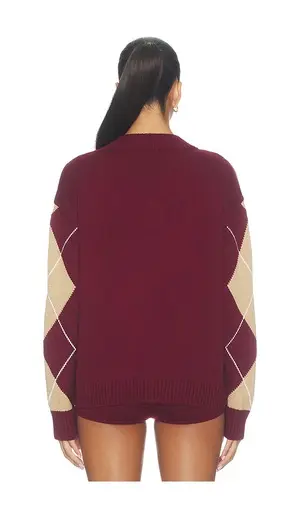 LOVERS AND FRIENDS Lunaria Argyle Sweater In Burgundy