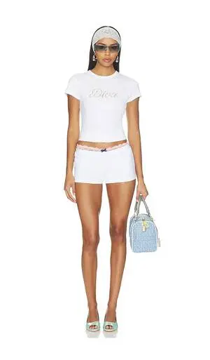 Frankies Bikinis X Devon Lee Carlson Diva Cotton Ribbed Tee Shirt In White