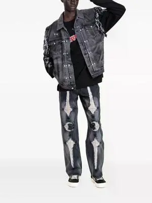 THUG CLUB Tc Angels Fringe-trim Denim Jacket - Grey