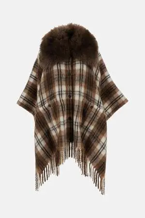 Moncler Cappa A Quadri Con Ecopelliccia - Brown
