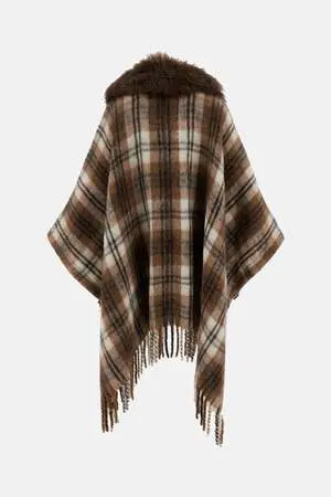 Moncler Cappa A Quadri Con Ecopelliccia - Brown