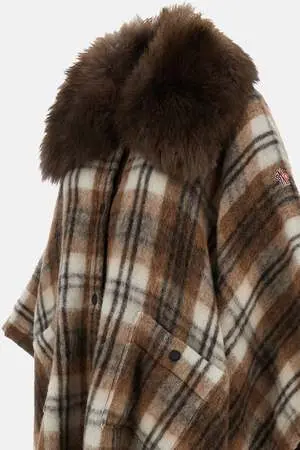 Moncler Cappa A Quadri Con Ecopelliccia - Brown