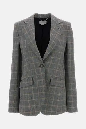 STELLA MCCARTNEY GIACCA MONOPETTO A QUADRI IN LANA