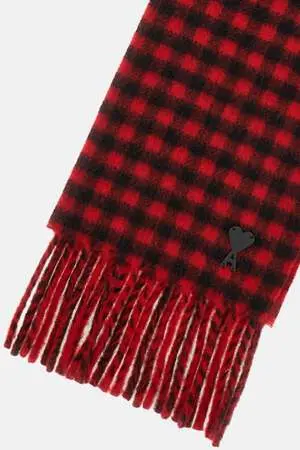 AMI Paris Sciarpa A Quadri Con Patch De Cœur - Red