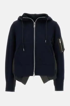 Sacai Felpa In Sponge Sweat E Nylon Twill Con Cappuccio - Blu