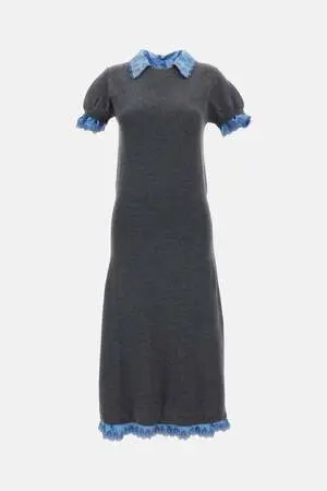 Rabanne Abito Midi In Maglia E Satin - Grigio