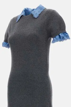 Rabanne Abito Midi In Maglia E Satin - Grigio