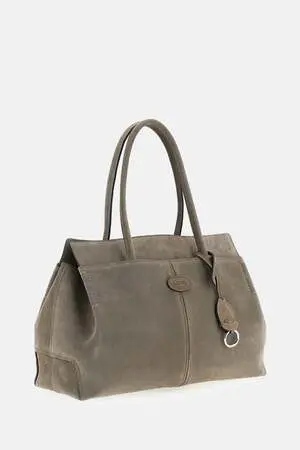 TOD'S Borsa Shopping Media In Pelle Scamosciata - Grey