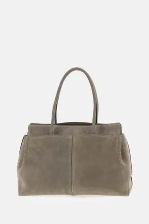 TOD'S Borsa Shopping Media In Pelle Scamosciata - Grigio