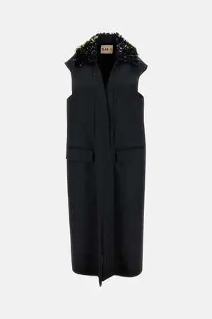 Plan C Gilet Lungo Con Collo In Paillettes - Black
