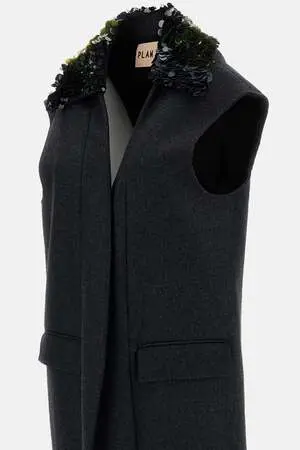 Plan C Gilet Lungo Con Collo In Paillettes - Black
