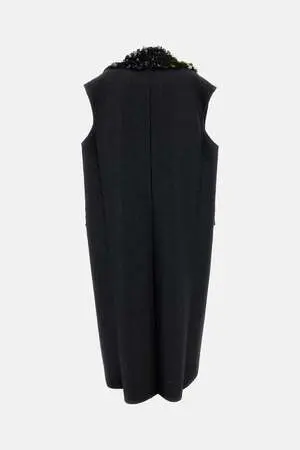 Plan C Gilet Lungo Con Collo In Paillettes - Black