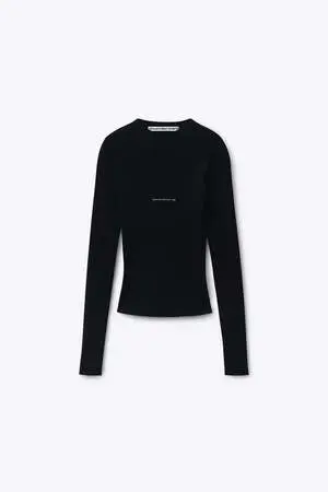 Alexander Wang Ls Crewneck Top W/ Jacquard Logo - Black