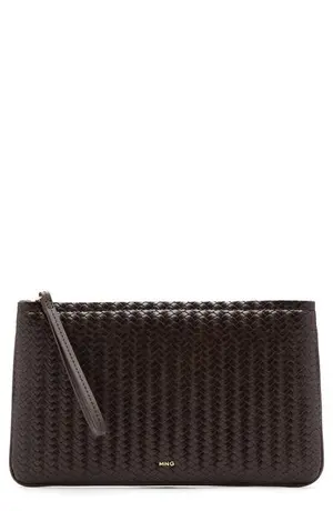 Mango Braided Faux Leather Pouch - Chocolate