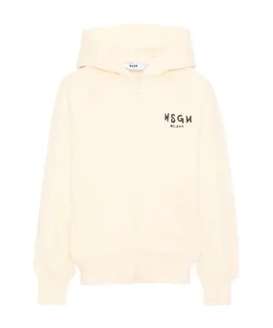 MSGM Logo-print Zip-up Hoodie - Ivory