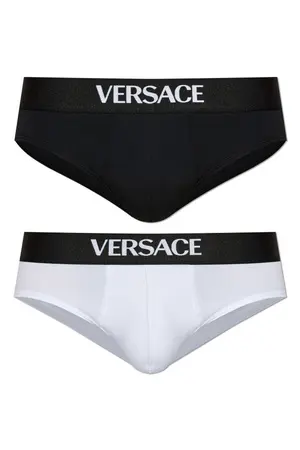 Versace Logo Intarsia Pack Of Two Briefs - Black