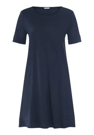 Hanro Pilar Pleated Cotton Nightgown - Deep Navy