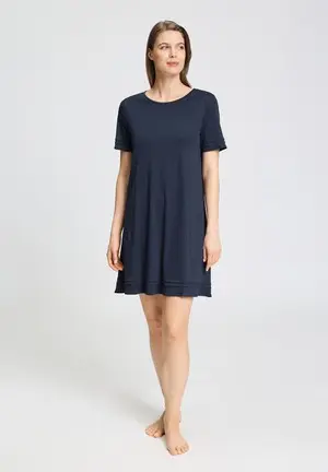 Hanro Pilar Pleated Cotton Nightgown - Deep Navy