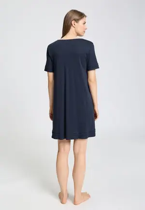 Hanro Pilar Pleated Cotton Nightgown - Deep Navy
