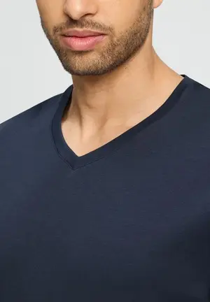 Hanro Night & Day Cotton V-neck Pajama Set - Deep Navy