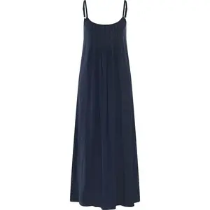 Hanro Juliet Pleated Cotton Chemise - Deep Navy