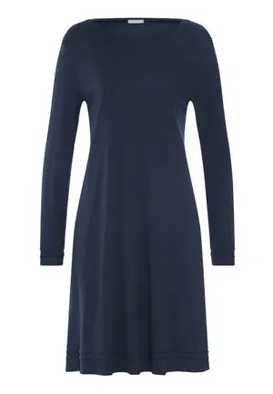 Hanro Pilar Parallel Pleated Cotton Nightgown - Deep Navy