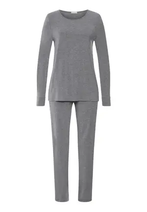 Hanro Natural Elegance Round Neck Long Pajama Set - Stone Melange
