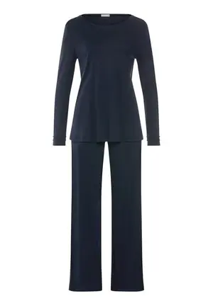 Hanro Pilar Pleated Cotton Pajama Set - Deep Navy