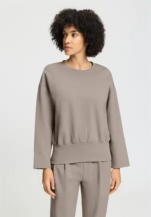 Hanro Natural Living Cotton Blend French Terry Sweatshirt - Rose Grey