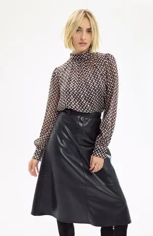 ELLE COLLECTION Faux Leather Skirt - Black
