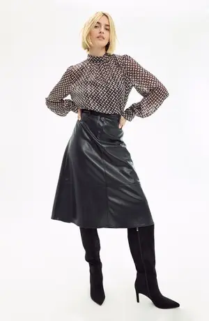 ELLE COLLECTION Faux Leather Skirt - Black