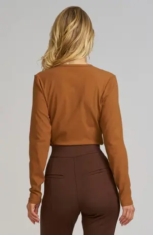ELLE COLLECTION Embroidered Long Sleeve Shirt - Hazelnut