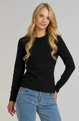 ELLE COLLECTION Embroidered Long Sleeve Shirt - Noir