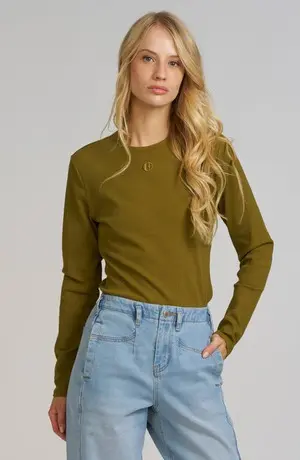 ELLE COLLECTION Embroidered Long Sleeve Shirt - Olive