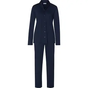 Hanro Cotton Silk Button Front Cotton Pajama Set - Deep Navy